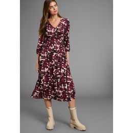 Laura Scott Damen Midikleid, rot, Gr. 42, bedruckt, gebl&uuml;mt, gemustert, Jersey, Obermaterial: 95% Viskose, 5% Elasthan, Kleider, mit Wadenl&auml;nge, aus