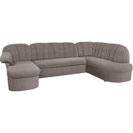 DOMO collection Wohnlandschaft &raquo;Pegnitz, zeitlos&modern, elegante R&uuml;ckensteppung, Breite 292cm, U-Form&laquo; wahlweise mit Bettfunktion grau 100% Polyester