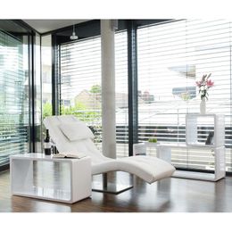 Salesfever Relaxsessel &raquo;Komfortabler Loungesessel&laquo; mit Nackenkissen, Relaxliege mit modernem Metallfu&szlig; wei&szlig; Kunstleder, B/H/T: 60cm x 40cm x 200cm
