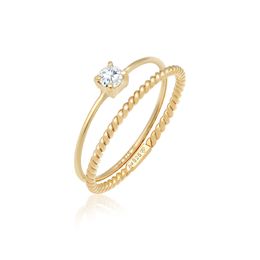 Elli Damen Solit&auml;rring "Zirkonia Gedreht Twisted Set (2 tlg) 925 Silber", 52mm,mit Steinen, Silber 925 (Sterlingsilber), gold, Silber 925