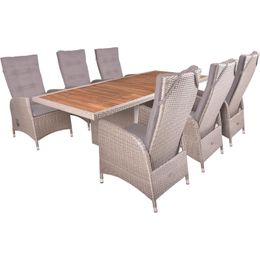 Garden Pleasure Garten-Essgruppe &raquo;, Tischgruppe &raquo;BRAGA Set 01&laquo;, weidenbraun&laquo; Set, 7 Stk. tlg. 6 Sessel, mit Gasfedern, Tisch LxB: 220x100 cm, inkl Auflagen braun 