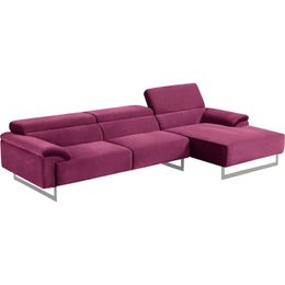 Egoitaliano Ecksofa &raquo;Malika, edel und bequem, Designsofa mit hochwertigen Bez&uuml;gen, L-Form&laquo; mit Recamiere, inkl. Kopfteilverstellung und chromfarbenen Metallf&uuml;&szlig;en 