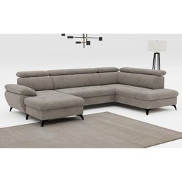 COTTA Wohnlandschaft &raquo;Hudson U-Form, B: 324 cm&laquo; mit Kopfteilverstellung, optional Schlaffunktion & Bettkasten grau B/H/T: 324cm x 207cm, Struktur fein