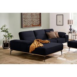 W.Schillig Ecksofa &raquo;run, Designsofa mit tollem Sitzkomfort, bequem, L-Form&laquo; mit Holzsockel, F&uuml;&szlig;e in Schwarz pulverbeschichtet, Breite 299 cm blau 
