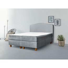 Inosign Boxspringbett &raquo;Jalma&laquo; F&uuml;&szlig;e aus massiver Birke ; Inkl. Topper grau 100% Polyester Samtvelours PUR-Schaum-Topper, Liegefl&auml;che B/L: 180cm x 200cm