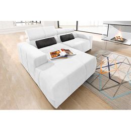 DOMO collection Ecksofa &raquo;BRANDON inkl. Kopfteilverstellung, 214x100x80 cm, L-Form&laquo; Mit Kopfteilverstellung, auch in Leder und Cord, L-Form wei&szlig; B/H/T: