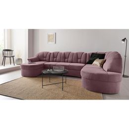 DOMO collection Wohnlandschaft &raquo;Papenburg U-Form&laquo; in gro&szlig;er Farbvielfalt, wahlweise Bettfunktion, frei im Raum stellbar lila Struktur ( 90% Polyester,