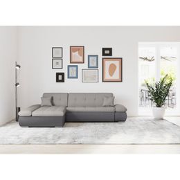 DOMO collection Ecksofa &raquo;MORIC 300x172 cm, XXL-Sofa mit viel Platz, L-Form, auch in Cord&laquo; wahlweise mit Bettfunktion und Armteilverstellung, grau-