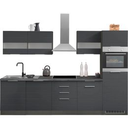 KOCHSTATION K&uuml;chenzeile &raquo;KS-Luhe&laquo; 300 cm breit, wahlweise mit oder ohne E-Ger&auml;ten, gefr&auml;ste MDF-Fronten grau B/H/T: 300cm x 60cm, inkl. E-Ger&auml;te (