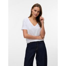 V&eacute;ro Moda Vero Moda Damen Kurzarmshirt &raquo;VMPAULINA SS V-NECK T-SHIRT JRS NOOS&laquo; Baumwolle wei&szlig; M