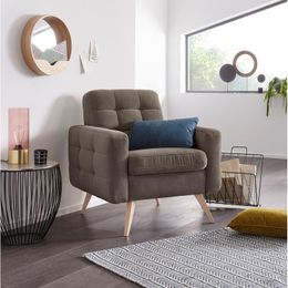 exxpo - sofa fashion Sessel &raquo;Nappa, Loungesessel, aktuelle R&uuml;ckensteppung, bequem und modern&laquo; hoher Holzfu&szlig; grau Samtvelours (100% Polyester);
