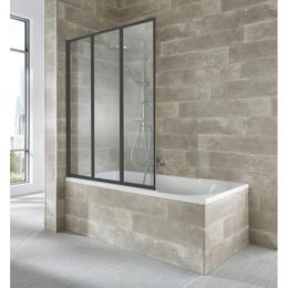 Welltime Badewannenaufsatz &raquo;Nassau&laquo; 3 Stk. tlg. Badewannenfaltwand, Spritzschutzwand f&uuml;r Badewanne, Glaswand schwarz B/H: 120cm x 140cm, 