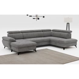 COTTA Wohnlandschaft &raquo;Hudson U-Form, B: 324 cm&laquo; mit Kopfteilverstellung, optional Schlaffunktion & Bettkasten grau B/H/T: 324cm x 100cm x 207cm, 