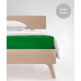 Fleuresse Spannbettlaken &raquo;Colours in Gr. 90x200, 140x200 oder 180x200 cm&laquo; Mako Satin, f&uuml;r Matratzen bis 23 cm H&ouml;he, Bettlaken, Spannbetttuch gr&uuml;n Mako