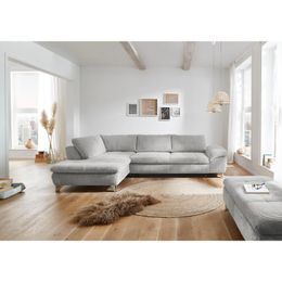 Die PlanBar Ecksofa &raquo;Ottomane MP-IN14007 L-Form, Breite 306 cm&laquo; wahlweise mit Schlaffunktion und verstellbaren Kopfst&uuml;tzen, in Cord grau 100% 