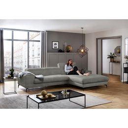 W.Schillig Ecksofa &raquo;piedroo, Designsofa mit tollem Sitzkomfort, L-Form&laquo; Kopfteilverstellung, wahlweise mit Sitztiefenverstellung, Breite 303cm grau 