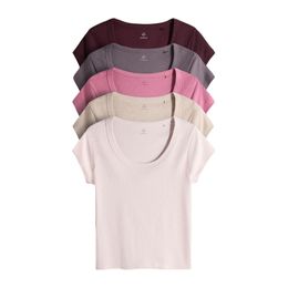 The Set T-Shirt Damen Gr&ouml;&szlig;e S creme / dunkellila / puder / burgunder