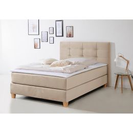 Home Affaire Boxspringbett &raquo;Moulay&laquo; inkl. Topper, in 3 H&auml;rtegraden, TFK auch in H&auml;rtegrad 4 beige Samtstoff, Liegefl&auml;che B/L: 120cm x 200cm Betth&ouml;he: 
