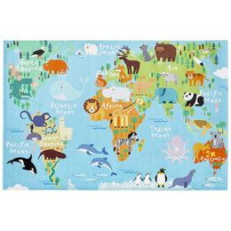 Kayoom Kinderteppich &raquo;Sympathy Kids 243&laquo; rechteckig 5 mm H&ouml;he Kurzflor, Modernes Muster, Fu&szlig;bodenheizungsgeeignet blau Polyester B : 160cm 1 Stk., 5mm, L: 