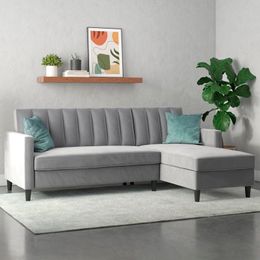 Ecksofa &raquo;Celine, L-Form,&laquo; mit Bett-Funktion und Stauraum. Recamiere beidseitig montierbar grau Veloursstoff 100% Polyester B/H/T: 213cm x 83cm x 154cm