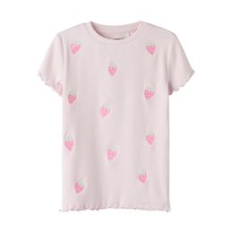 name it M&auml;dchen T-Shirt "NMFJOLEMO SS SLIM TOP BOX", rosa, Gr. 98, bestickt, Jersey, Obermaterial: 95% Baumwolle, 5% Elasthan, Shirts,