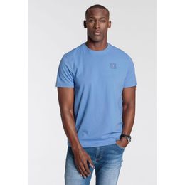 DELMAO Herren Rundhalsshirt, blau, Basic, Gr. L, unifarben, Single Jersey, Obermaterial: 100% Baumwolle, Shirts, Kurzarm, Regular Fit, basic, aus