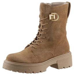Gabor Damen Schn&uuml;rstiefelette, Gr. 38,5, braun, Veloursleder, unifarben, Schuhe, Blockabsatz, Plateau, Schn&uuml;rrboots mit Schmuckelement
