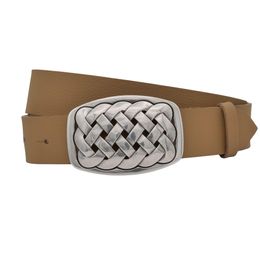 AnnaMatoni Damen Lederg&uuml;rtel "AnnaMatoni AnnaMatoni Damen G&uuml;rtel Echtleder 4cm mit silberner", beige, Gr. 100, 100% Leder, G&uuml;rtel
