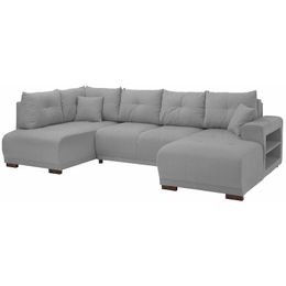 Home Affaire Wohnlandschaft &raquo;Viborg U-Form&laquo; mit Regal in der Armlehne, wahlweise mit Bettfunktion grau Filzoptik (100% Polyester);Struktur (100% 