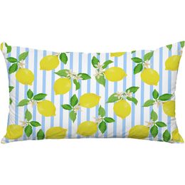 queence Dekokissen &raquo;Zitronen mit Bl&uuml;ten&laquo; Premium Outdoor Kissenbezug; Format: 60x40 cm Polyester B/L: 60cm x 40cm, 1 Stk.