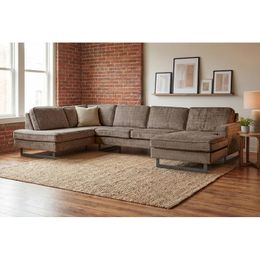 OTTO home Wohnlandschaft &raquo;Pinto, 350 cm, U-Form, XXL, mit Ottomanen&laquo; Cord, Chenille, Lederoptik, mit Keder, Metallf&uuml;&szlig;e, Wellenunterfederung 100% 