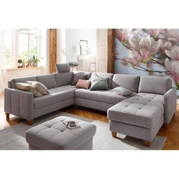 Home Affaire Wohnlandschaft &raquo;Earl U-Form&laquo; wahlweise auch mit Schlaffunktion oder Schlaffunktion mit Bettkasten grau Struktur fein (100% Polyester);