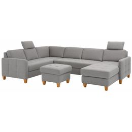 Home Affaire Wohnlandschaft &raquo;Earl U-Form&laquo; wahlweise auch mit Schlaffunktion oder Schlaffunktion mit Bettkasten grau Struktur fein (100% Polyester);