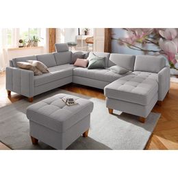 Home Affaire Wohnlandschaft &raquo;Earl U-Form&laquo; wahlweise auch mit Schlaffunktion oder Schlaffunktion mit Bettkasten grau Struktur fein (100% Polyester);