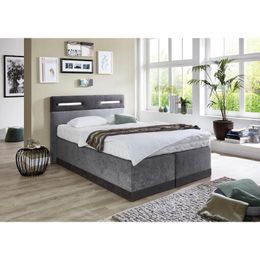 Westfalia Schlafkomfort Boxspringbett mit LED-Beleuchtung grau Bezug Obermatratze 100% Polyester, waschbar bis 60&deg;C;Bezug Unterbox und Kopfteil: Mikrofaservelours (100% 