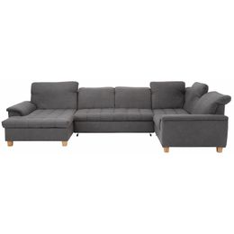 Home Affaire Wohnlandschaft &raquo;Lyla U-Form&laquo; wahlweise mit R&uuml;ckenfunktion und zus&auml;tzlich mit Bett + Bettkasten grau Feinstruktur weich (100% Polyester);