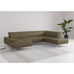 OTTO home Wohnlandschaft &raquo;Caluna&laquo; Inkl.Sitztiefenverstellung, wahlweise mit Kopf- und Armteilverstellung gr&uuml;n B/H/T: 334cm x 81cm x 235cm, NaturLEDER 