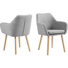 Salesfever Armlehnstuhl &raquo;Komfortabler Esszimmerstuhl mit Stil&laquo; () Stuhlbeine aus massivem Eichenholz grau Massivholz, Polyester B/H/T: 62cm x 84cm x 