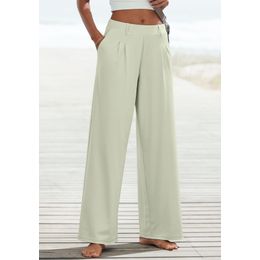 H.I.S. H.I.S Damen Palazzohose, Gr. 32, beige, Obermaterial: 90% Polyester, 10% Elasthan, Basic, Hosen, mit weitem Bein und kleinen Falten am B&uuml;ndchen,