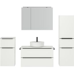 Nobilia Badm&ouml;bel-Set &raquo;Alvene&laquo; vormontiert, mit Soft-Close, 4 Stk. tlg. wei&szlig; B/H/T: 210cmcm x 184,2cmcm x 48,5cmcm, Griffe schwarz