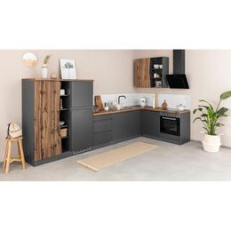 KOCHSTATION Winkelk&uuml;che &raquo;KS-Bruneck&laquo; Stellbreite 380/180 cm breit, wahlweise mit oder ohne E-Ger&auml;te, MDF grau B/H/T: 380cm x 200cm x 180cm, ohne E-