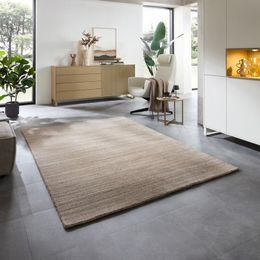 Theko Teppich &raquo;San Diego&laquo; rechteckig 13 mm H&ouml;he handgewebt, 60% Wolle, Kn&uuml;pfoptik, meliert, leichter seidiger Glanz beige Schurwolle B : 140cm 1 Stk.,