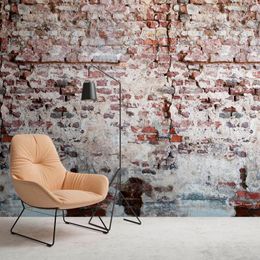 Livingwalls living walls Fototapete &raquo;The Wall&laquo; Motiv Steinoptik urban glatt Fototapete Vintage Tapete Steinoptik Tapeten Wohnzimmer Design Optik rot Vinyl, Vlies 