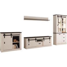 Home Affaire Wohnwand &raquo;Sherwood, Anbauwand im Industrial-Style, Komplettset, Wohnzimmer-Set&laquo; 4 Stk. tlg. wei&szlig; B/H/T: 388cmcm x 201cmcm x 43cmcm