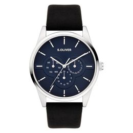 s.Oliver Herren s.Oliver Multifunktionsuhr &raquo;Round Basic&laquo; Quarzuhr, Armbanduhr, Herrenuhr, Lederarmband, analog schwarz Einheitsgr&ouml;&szlig;e