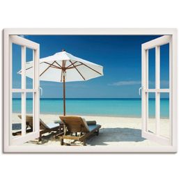 Artland Leinwandbild &raquo;Fensterblick - Zwei Liegest&uuml;hle&laquo; Fensterblick 1 Stk. tlg. auf Holzrahmen gespannt wei&szlig; Leinwand B/H/T: 70cm x 50cm, Leinwandbild 