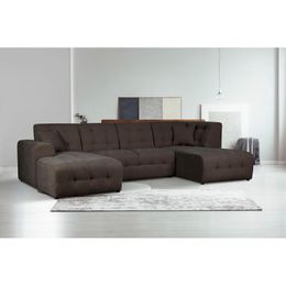 Home Affaire Wohnlandschaft &raquo;Nosia U-Form&laquo; incl. 2 Zierkissen, mit feiner Steppung grau 100% Polyester B/H/T: 297cm x 85cm x 163cm, Samtvelours, 