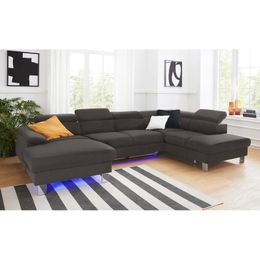 COTTA Wohnlandschaft &raquo;Komaris U-Form, B: 320 cm&laquo; mit Kopfteilverstellung, optional Schlaffunktion, Bettkasten & Licht braun Microfaser PRIMABELLE (100