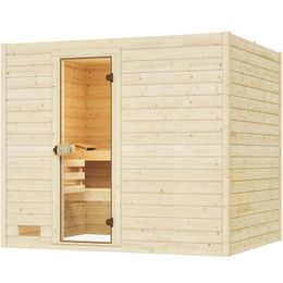Weka Sauna &raquo;Massivholzsauna VALIDA 4&laquo; Blockbohlen, moderne Ganzglast&uuml;r beige Bio-Ofen, externe Steuerung, 9 kW