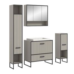 Welltime Badm&ouml;bel-Set &raquo;Locri, Breite 170 cm, Rillenoptik, Metallkufen&laquo; 4 Stk. tlg. beige Einheitsgr&ouml;&szlig;e